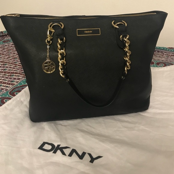 Dkny | Bags | Dkny Black Leather Bag With Gold Hardware | Poshmark
